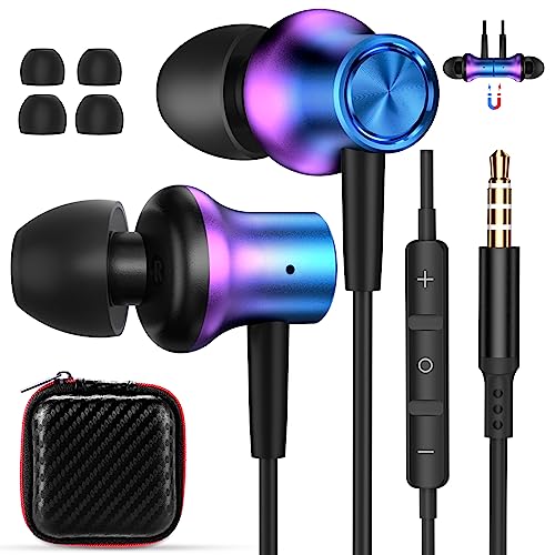 3.5mm Jack Earbuds Dazzle Magnetic Wired Earphone for Moto G Stylus Pure Power in-Ear Headphone Noise Canceling HiFi Stereo Corded Headset for Samsung Galaxy A14 A13 A03 Core A03s S10 S10e PurpleBlue