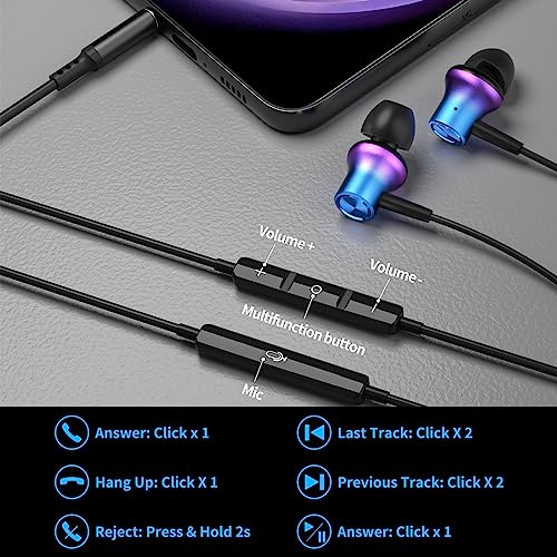 3.5mm Jack Earbuds Dazzle Magnetic Wired Earphone for Moto G Stylus Pure Power in-Ear Headphone Noise Canceling HiFi Stereo Corded Headset for Samsung Galaxy A14 A13 A03 Core A03s S10 S10e PurpleBlue