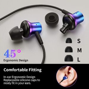 3.5mm Jack Earbuds Dazzle Magnetic Wired Earphone for Moto G Stylus Pure Power in-Ear Headphone Noise Canceling HiFi Stereo Corded Headset for Samsung Galaxy A14 A13 A03 Core A03s S10 S10e PurpleBlue