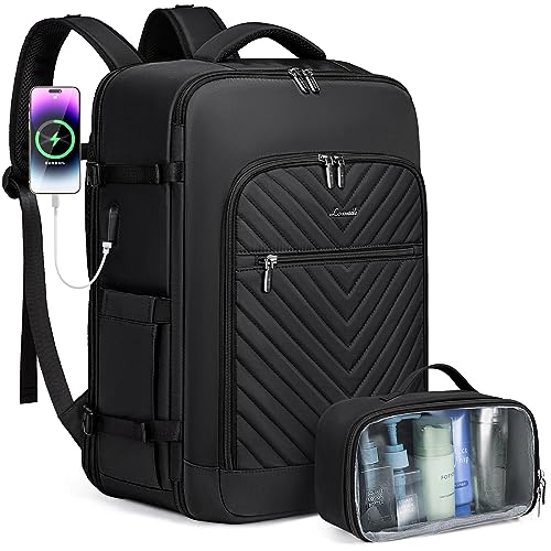 LOVEVOOK Travel Backpack,Carry On Backpack Flight Approved with Toiletry Bag,Expandable Large Laptop Backpack Women Waterproof Backpack Fit 17.3 Inch with USB Charging Port Shoes Compartment