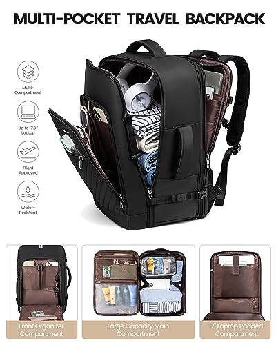 LOVEVOOK Travel Backpack,Carry On Backpack Flight Approved with Toiletry Bag,Expandable Large Laptop Backpack Women Waterproof Backpack Fit 17.3 Inch with USB Charging Port Shoes Compartment