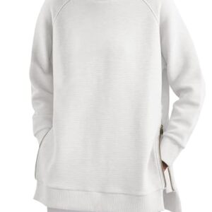 ANRABESS Women's Oversized Sweatshirts Long Sleeve Tunic Tops Crew Neck Soft Pullover With Side Zipper Shirt Trendy Clothes 2023 A1073-baise-L White