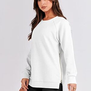 ANRABESS Women's Oversized Sweatshirts Long Sleeve Tunic Tops Crew Neck Soft Pullover With Side Zipper Shirt Trendy Clothes 2023 A1073-baise-L White