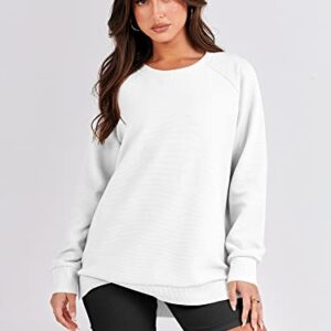 ANRABESS Women's Oversized Sweatshirts Long Sleeve Tunic Tops Crew Neck Soft Pullover With Side Zipper Shirt Trendy Clothes 2023 A1073-baise-L White