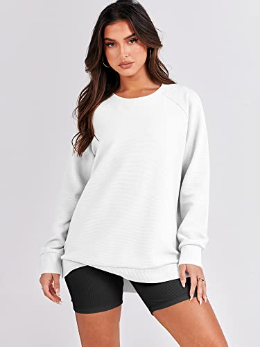 ANRABESS Women's Oversized Sweatshirts Long Sleeve Tunic Tops Crew Neck Soft Pullover With Side Zipper Shirt Trendy Clothes 2023 A1073-baise-L White