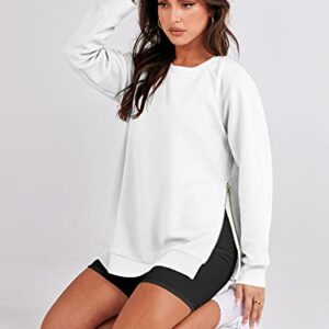 ANRABESS Women's Oversized Sweatshirts Long Sleeve Tunic Tops Crew Neck Soft Pullover With Side Zipper Shirt Trendy Clothes 2023 A1073-baise-L White