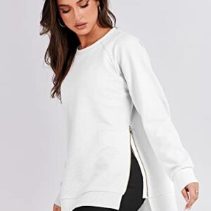 ANRABESS Women's Oversized Sweatshirts Long Sleeve Tunic Tops Crew Neck Soft Pullover With Side Zipper Shirt Trendy Clothes 2023 A1073-baise-L White