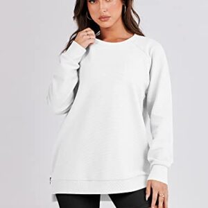 ANRABESS Women's Oversized Sweatshirts Long Sleeve Tunic Tops Crew Neck Soft Pullover With Side Zipper Shirt Trendy Clothes 2023 A1073-baise-L White