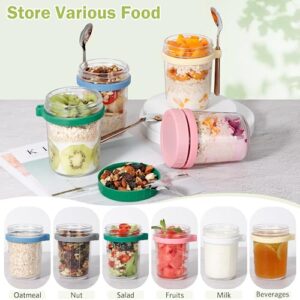 Overnight Oats Containers with Lids and Spoons - Mason Jars 16 Oz with Lids - Glass Jar with Lid 6pack Yogurt Containers with Lids for Overnight Oats, Meal Prep,Yogurt,Chia Pudding, Salad, Fruit