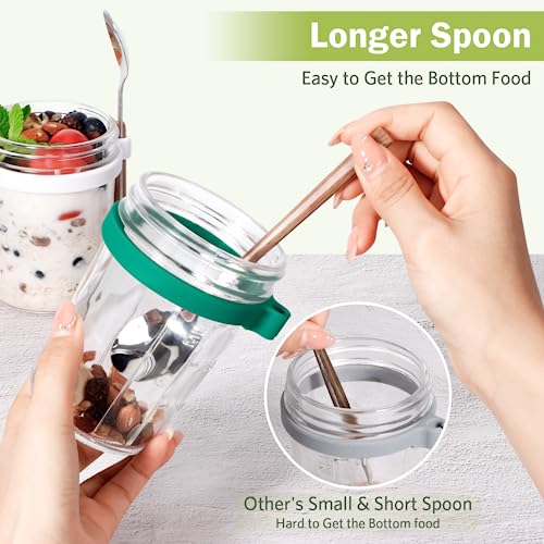 Overnight Oats Containers with Lids and Spoons - Mason Jars 16 Oz with Lids - Glass Jar with Lid 6pack Yogurt Containers with Lids for Overnight Oats, Meal Prep,Yogurt,Chia Pudding, Salad, Fruit