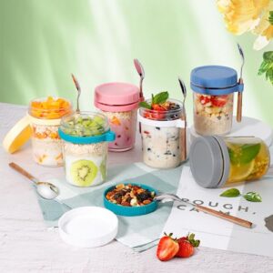 Overnight Oats Containers with Lids and Spoons - Mason Jars 16 Oz with Lids - Glass Jar with Lid 6pack Yogurt Containers with Lids for Overnight Oats, Meal Prep,Yogurt,Chia Pudding, Salad, Fruit