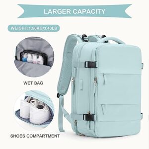 Large Travel Backpack For Women Men, Carry On Backpack,Hiking Backpack Waterproof Outdoor Sports Rucksack Casual Daypack Fit 15.6 Inch Laptop with USB Charging Port Shoes Compartment(Blue Expansion)