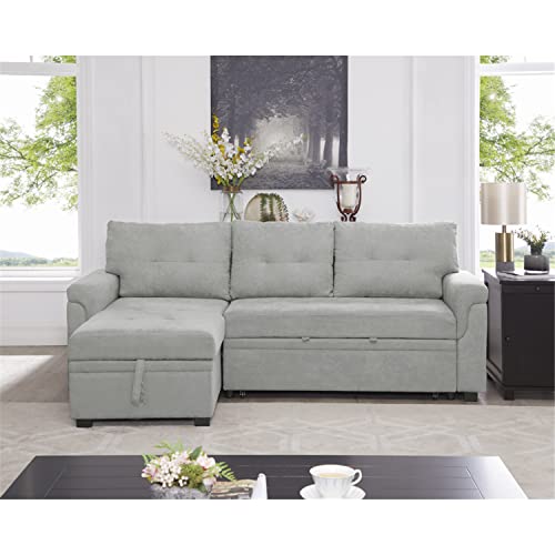 Perry Modern Sectional Sleeper Sofa with Pull Out Bed, Reversible Sleeper Sectional Sofa Bed, Best Sleeper Sofa Couch with 168L Storage, L-Shape Pull Out Couch Bed Sleeper Sofa - Gray,Velvet