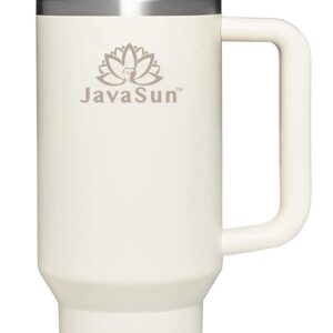 JavaSun 40 oz Tumbler with Handle and Straw Lid, Quencher H2.0 Flow, Stainless Steel Insulated Tumbler Water Bottles, Travel Mug for Hot and Cold for Water, Iced Tea or Coffee (Light Cream)