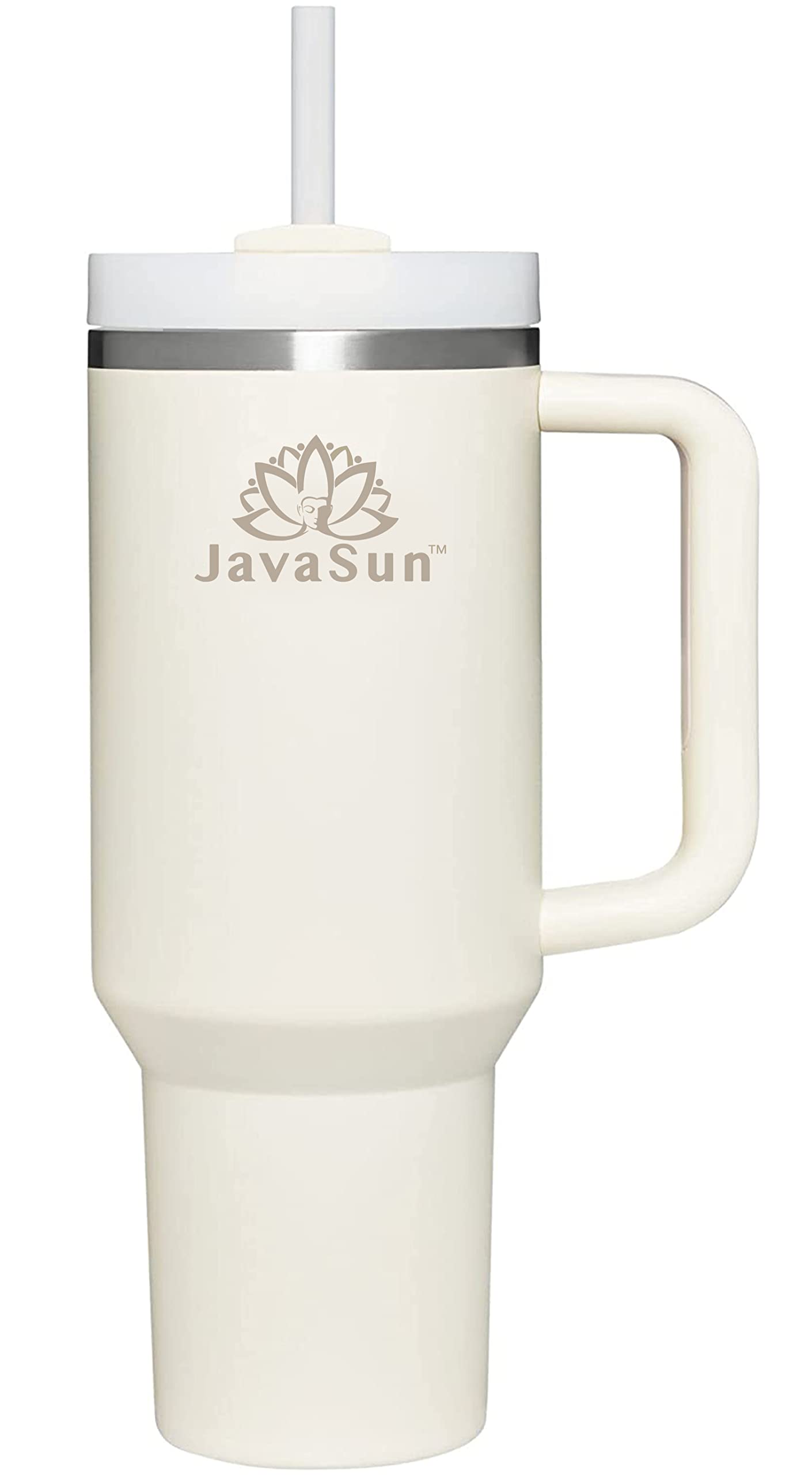 JavaSun 40 oz Tumbler with Handle and Straw Lid, Quencher H2.0 Flow, Stainless Steel Insulated Tumbler Water Bottles, Travel Mug for Hot and Cold for Water, Iced Tea or Coffee (Light Cream)