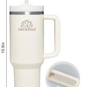 JavaSun 40 oz Tumbler with Handle and Straw Lid, Quencher H2.0 Flow, Stainless Steel Insulated Tumbler Water Bottles, Travel Mug for Hot and Cold for Water, Iced Tea or Coffee (Light Cream)