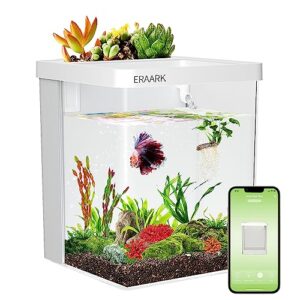 eraark 1.5 gallon betta fish tank self cleaning, smart aquarium kit supports bluetooth, fish tank with filter led light, water pump, fish tank starter kits, fish bowl