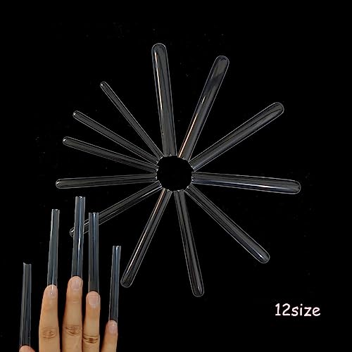 HWHUNO 5XL Extra Long Square Full Cover Nail Tips No Curved,3.9" Tapered Straight Square Nail Tips for Nails Salon Home DIY Professional,False Nails Press on Nail Tips Clear, 240Pcs(12Size)