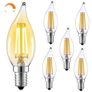 loniuto led light bulbs 60 watt equivalent, vintage led flame tip candelabra bulb, e12 led bulb dimmable 2700k soft warm white, e12 led bulb clear glass, for chandeliers, ceiling fan, pendant, 6 pack