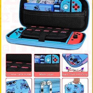 Xinocy for Nintendo Switch 9 in 1 Storage Accessories Kit with Travel Carrying Case+Switch Protective Cover+Game Case Holder+Strap+Sticker+2 Joycon Shells+2 Thumb Caps Cute for Boys Kids Girls -Stit