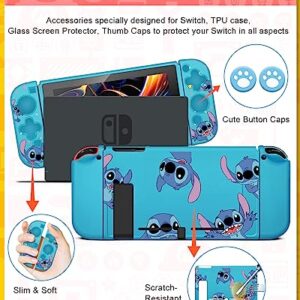 Xinocy for Nintendo Switch 9 in 1 Storage Accessories Kit with Travel Carrying Case+Switch Protective Cover+Game Case Holder+Strap+Sticker+2 Joycon Shells+2 Thumb Caps Cute for Boys Kids Girls -Stit