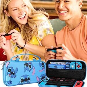 Xinocy for Nintendo Switch 9 in 1 Storage Accessories Kit with Travel Carrying Case+Switch Protective Cover+Game Case Holder+Strap+Sticker+2 Joycon Shells+2 Thumb Caps Cute for Boys Kids Girls -Stit