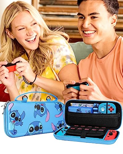 Xinocy for Nintendo Switch 9 in 1 Storage Accessories Kit with Travel Carrying Case+Switch Protective Cover+Game Case Holder+Strap+Sticker+2 Joycon Shells+2 Thumb Caps Cute for Boys Kids Girls -Stit