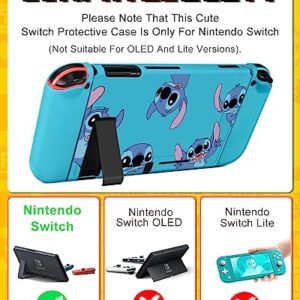 Xinocy for Nintendo Switch 9 in 1 Storage Accessories Kit with Travel Carrying Case+Switch Protective Cover+Game Case Holder+Strap+Sticker+2 Joycon Shells+2 Thumb Caps Cute for Boys Kids Girls -Stit