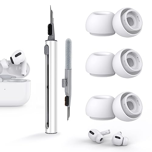 [3-Pair] Replacement Ear Tips for AirPods Pro & AirPods Pro 2nd Generation with Noise Reduction Holewith and Cleaner kit,Cleaning Pen for Airpods 1 2 3 pro/pro 2nd,(Medium - M)