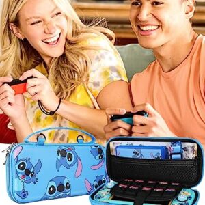 Xinocy for Nintendo Switch Lite 7 in 1 Storage Accessories Kit with Travel Carrying Case+Switch Lite Protective Cover+Game Case Holder+Strap+Sticker+2 Thumb Caps Cute Shell for Boys Kids Girls -Stit