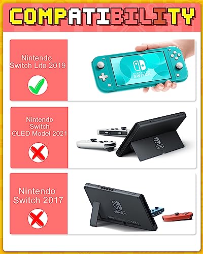 Xinocy for Nintendo Switch Lite 7 in 1 Storage Accessories Kit with Travel Carrying Case+Switch Lite Protective Cover+Game Case Holder+Strap+Sticker+2 Thumb Caps Cute Shell for Boys Kids Girls -Stit