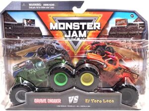 monster jam die-cast monster trucks, 1:64 scale, kids toys for ages 3 and up 2 pack series 24 (grave digger vs el toro loco)