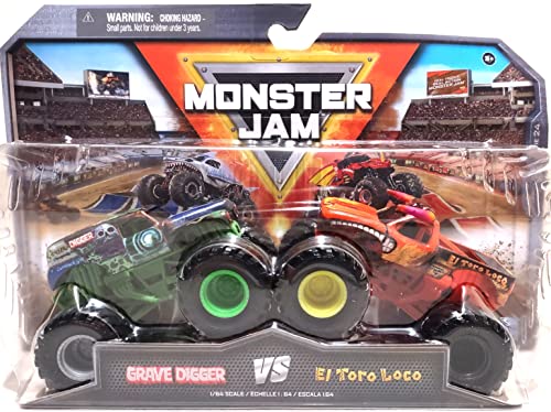 Monster Jam Die-Cast Monster Trucks, 1:64 Scale, Kids Toys for Ages 3 and up 2 Pack Series 24 (Grave Digger vs El Toro Loco)