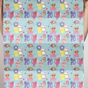 CENTRAL 23 Cat Wrapping Paper - 6 Sheets of Floral Birthday Gift Wrap - Girly Kittens - Kitty - For Kids Girls Women - Pastel - Fur Mom - Comes with Stickers - Recyclable