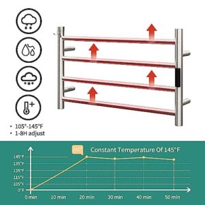 YITAHOME Towel Warmer Heated Towel Rack, 4 Bars Wall Mounted Electric Towel Warmers for Bathroom with LED Indicator, Multi-Level Temperature and Timer Setting, Plug-in/Hardwired, Silver