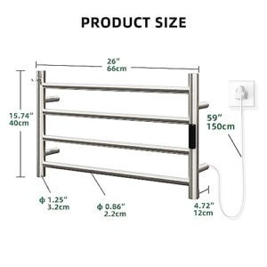 YITAHOME Towel Warmer Heated Towel Rack, 4 Bars Wall Mounted Electric Towel Warmers for Bathroom with LED Indicator, Multi-Level Temperature and Timer Setting, Plug-in/Hardwired, Silver