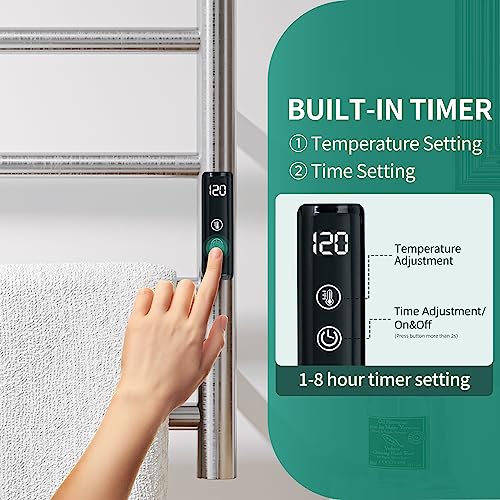 YITAHOME Towel Warmer Heated Towel Rack, 4 Bars Wall Mounted Electric Towel Warmers for Bathroom with LED Indicator, Multi-Level Temperature and Timer Setting, Plug-in/Hardwired, Silver