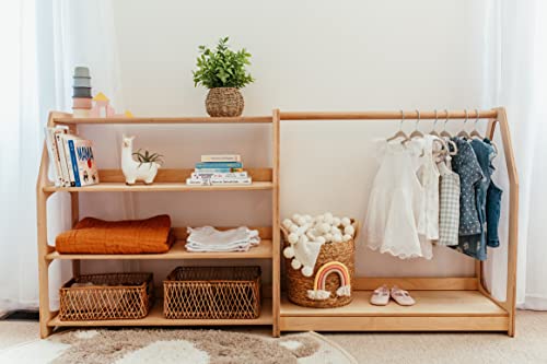 WOOD&ROOM Wardrobe Dress up Rack Child Garment Rack Kids Clothing Rack with Storage Shelf Montessori Children wardrobe