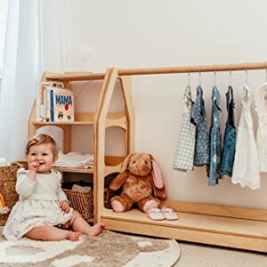 WOOD&ROOM Wardrobe Dress up Rack Child Garment Rack Kids Clothing Rack with Storage Shelf Montessori Children wardrobe