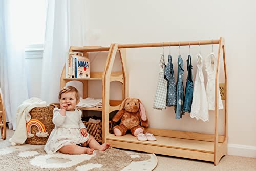 WOOD&ROOM Wardrobe Dress up Rack Child Garment Rack Kids Clothing Rack with Storage Shelf Montessori Children wardrobe