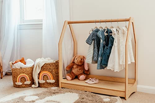 WOOD&ROOM Wardrobe Dress up Rack Child Garment Rack Kids Clothing Rack with Storage Shelf Montessori Children wardrobe