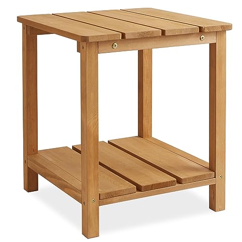 Casafield Adirondack Side Table, Cedar Wood Outdoor End Table with Shelf for Patio, Deck, Lawn and Garden - Natural