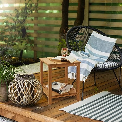 Casafield Adirondack Side Table, Cedar Wood Outdoor End Table with Shelf for Patio, Deck, Lawn and Garden - Natural