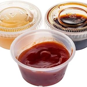 TashiBox 400 Sets - 2 oz Jello Shot Cups with Lids, Small Plastic Portion Cups with Lids, Disposable Condiment Containers for Sauce