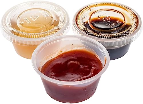 TashiBox 400 Sets - 2 oz Jello Shot Cups with Lids, Small Plastic Portion Cups with Lids, Disposable Condiment Containers for Sauce