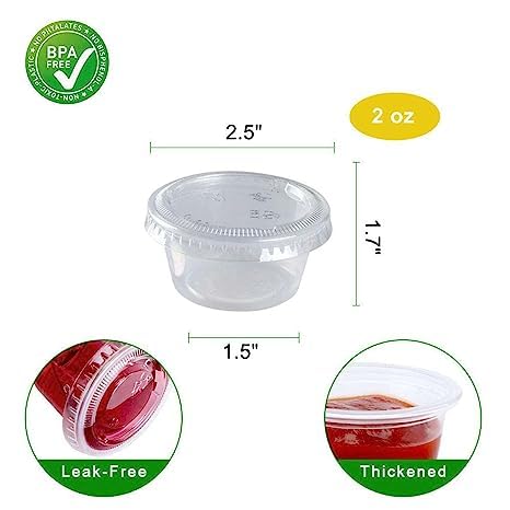 TashiBox 400 Sets - 2 oz Jello Shot Cups with Lids, Small Plastic Portion Cups with Lids, Disposable Condiment Containers for Sauce