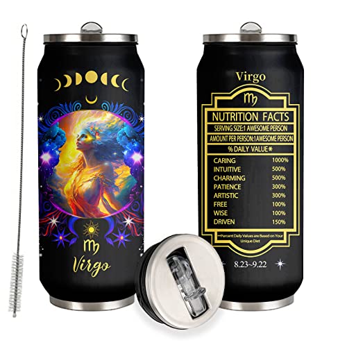 YOPIGOT Virgo Constellation Tumbler Zodiac Stainless Steel Tumbler Men Women Astrology Fans Birthday Gifts Zodiac Tumbler With Straw Lid Coffee Mugs Car Cup - 17 Oz