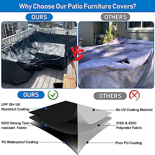 Paswith Outdoor Patio Furniture Covers Waterproof 600D Strong Tear Resistant Outdoor Table Covers, Patio Furniture Covers Windproof UV & Fade Resistant For Outdoor Furniture(126"L×63"W×28"H)