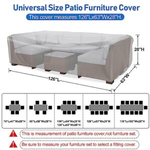 Paswith Outdoor Patio Furniture Covers Waterproof 600D Strong Tear Resistant Outdoor Table Covers, Patio Furniture Covers Windproof UV & Fade Resistant For Outdoor Furniture(126"L×63"W×28"H)