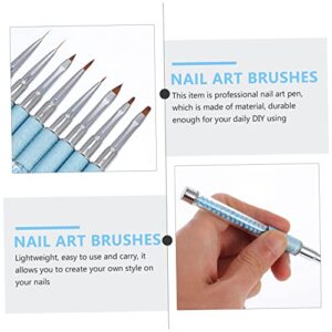 minkissy 8pcs Set Nail Art Brush Set Finger Nail Kit Diamond Kits Nail Kit Acrilic Nail Kit Para Uñas Acrilicas Nail Drawing Pen Nail Painting Tools 3d Gradient Acrylic Blue